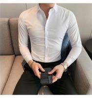 China Men's Slim Fit Solid Color Formal Shirt Viscose Polyester Spandex 65% 33% 2% for sale