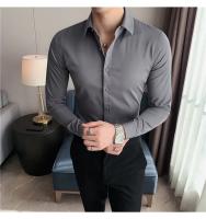 China Men's Slim Fit Solid Color Formal Shirt Viscose Polyester Spandex 65% 33% 2% for sale