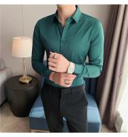 China Men's Slim Fit Solid Color Formal Shirt Viscose Polyester Spandex 65% 33% 2% for sale