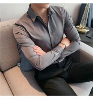 China Men's Slim Fit Solid Color Formal Shirt Viscose Polyester Spandex 65% 33% 2% for sale