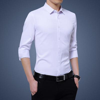 China Plus Size Men's Long Sleeve Dress Shirts Solid Color Turn-down Collar Cotton Polyester Blend 2XL-5XL for sale