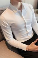 China Custom Long Sleeve Solid Cotton Slim Fit Men Dress Shirt Business Casual 100-120cm for sale