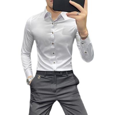 China Custom Long Sleeve Formal Shirt for Men Polyester Cotton Slim Fit Casual Shirt 65% Polyester 35% Cotton for sale