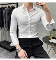China Men's Slim Fit Long Sleeve Dress Shirt Solid Color Autumn Fashion Polyester Cotton Sizes S-10XL for sale