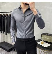 China Men's Slim Fit Long Sleeve Dress Shirt Solid Color Autumn Fashion Polyester Cotton Sizes S-10XL for sale