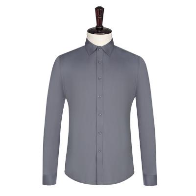 China Breathable Cotton Bamboo Fiber Men's Formal Dress Shirt Gray Long Sleeve Slim Fit S-XXXL for sale