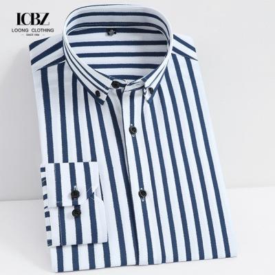 China Men's Business Casual Striped Non-Iron Shirt with Heat Transfer Print Sizes up to 10XL for sale