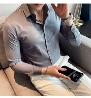 China Men's Slim Fit Long Sleeve Casual Shirt Turn-down Collar Autumn Fabric Polyester Cotton 65% 35% for sale