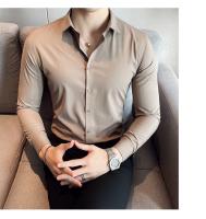 China Men's Slim Fit Long Sleeve Casual Shirt Turn-down Collar Autumn Fabric Polyester Cotton 65% 35% for sale