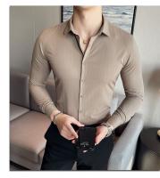 China Men's Slim Fit Long Sleeve Casual Shirt Turn-down Collar Autumn Fabric Polyester Cotton 65% 35% for sale