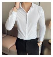 China Men's Slim Fit Long Sleeve Casual Shirt Turn-down Collar Autumn Fabric Polyester Cotton 65% 35% for sale