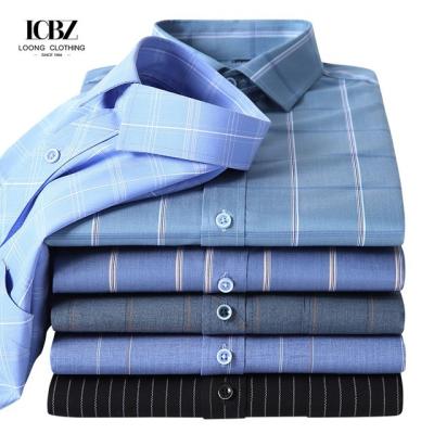 China Men's Plaid Stripe Bamboo Business Casual Anti-Wrinkle Shirt Covered Button Closure Size up to 10XL for sale