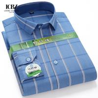 China Men's Plaid Stripe Bamboo Business Casual Anti-Wrinkle Shirt Covered Button Closure Size up to 10XL for sale