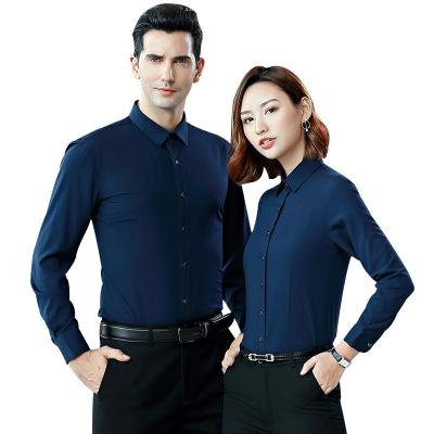 China Custom Logo Covered Button Closure Shirts for Men Women Plus Size XXL-10XL Polyester Spandex Casual Office Wear for sale