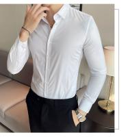 China Men's Long Sleeve Formal Slim Fit Shirt Solid Color Sustainable Polyester Cotton 2 MOQ for sale