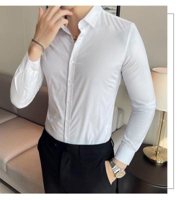 China Men's Long Sleeve Formal Slim Fit Shirt Solid Color Sustainable Polyester Cotton 2 MOQ for sale