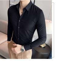 China Men's Long Sleeve Formal Slim Fit Shirt Solid Color Sustainable Polyester Cotton 2 MOQ for sale