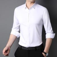 China Stand Collar Men's Plain Shirt Polyester Viscose Acrylic Classic Leisure Adult S-XXL for sale