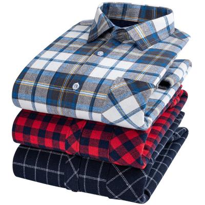 China Thickened Fleece Viscose Polyester Spandex Plaid Shirt for Men Office Casual Look Size XXL to 10XL for sale