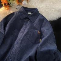 China Men's Corduroy Shirt Coat Turn-down Collar Single Breasted Vintage S-4XL for sale