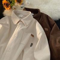 China Men's Corduroy Shirt Coat Turn-down Collar Single Breasted Vintage S-4XL for sale