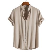 China Men's V-Neck Short Sleeve T-Shirt Oversized Flax Cooling 100% Cotton Sizes S-XXL for sale