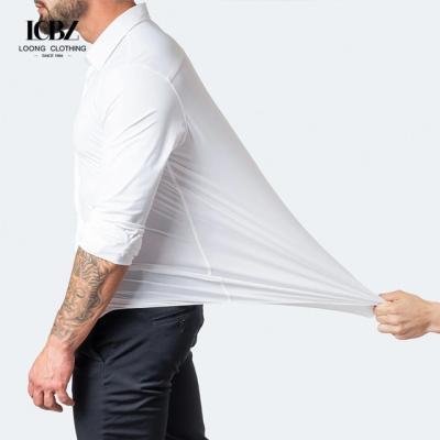 China European Men Four Sided Elastic Non Ironing Long Sleeve Shirt S to 4XL Custom Logo for sale