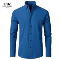 China European Men Four Sided Elastic Non Ironing Long Sleeve Shirt S to 4XL Custom Logo for sale