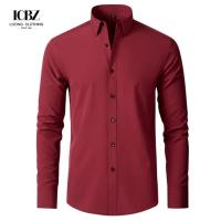 China European Men Four Sided Elastic Non Ironing Long Sleeve Shirt S to 4XL Custom Logo for sale