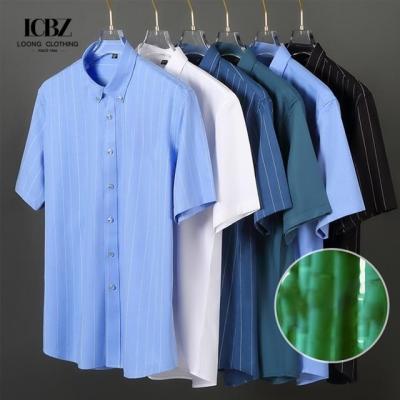 China Summer Men's Wrinkle-Resistant Shirt Ice Silk Bamboo Fiber Fabric Sizes up to 10XL for sale