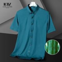 China Summer Men's Wrinkle-Resistant Shirt Ice Silk Bamboo Fiber Fabric Sizes up to 10XL for sale