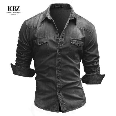 China Men's Woven Denim Dress Shirt Long Sleeve High Collar Cotton Polyester Blend Plus Size 2 PCS MOQ for sale