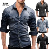 China Men's Woven Denim Dress Shirt Long Sleeve High Collar Cotton Polyester Blend Plus Size 2 PCS MOQ for sale