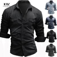 China Men's Woven Denim Dress Shirt Long Sleeve High Collar Cotton Polyester Blend Plus Size 2 PCS MOQ for sale