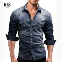 China Men's Woven Denim Dress Shirt Long Sleeve High Collar Cotton Polyester Blend Plus Size 2 PCS MOQ for sale