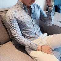 China Men's Long Sleeve Floral Print Shirt 75% Polyester 21% Viscose 4% Spandex S-3XL for sale