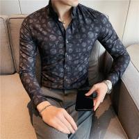 China Men's Long Sleeve Floral Print Shirt 75% Polyester 21% Viscose 4% Spandex S-3XL for sale