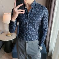 China Men's Long Sleeve Floral Print Shirt 75% Polyester 21% Viscose 4% Spandex S-3XL for sale
