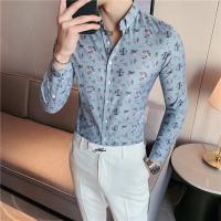 China Men's Long Sleeve Floral Print Shirt 75% Polyester 21% Viscose 4% Spandex S-3XL for sale