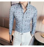 China Men's Long Sleeve Floral Print Shirt 75% Polyester 21% Viscose 4% Spandex S-3XL for sale