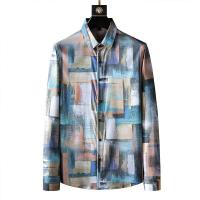 China Custom Cotton All Over Plus Size Men's Flower Print Shirt Long Sleeve Casual Blue Khaki M L XL for sale