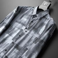 China Custom Cotton All Over Plus Size Men's Flower Print Shirt Long Sleeve Casual Blue Khaki M L XL for sale