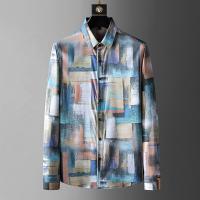 China Custom Cotton All Over Plus Size Men's Flower Print Shirt Long Sleeve Casual Blue Khaki M L XL for sale