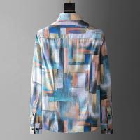 China Custom Cotton All Over Plus Size Men's Flower Print Shirt Long Sleeve Casual Blue Khaki M L XL for sale
