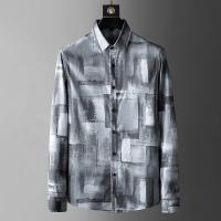 China Custom Cotton All Over Plus Size Men's Flower Print Shirt Long Sleeve Casual Blue Khaki M L XL for sale