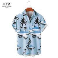 China Custom Printed Hawaiian Camp Shirt for Men Allover Logo Design Cotton Polyester Blend Sizes Up to 10XL for sale