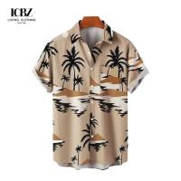China Custom Printed Hawaiian Camp Shirt for Men Allover Logo Design Cotton Polyester Blend Sizes Up to 10XL for sale