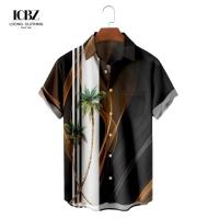 China Custom Printed Hawaiian Camp Shirt for Men Allover Logo Design Cotton Polyester Blend Sizes Up to 10XL for sale