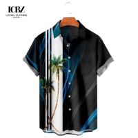 China Custom Printed Hawaiian Camp Shirt for Men Allover Logo Design Cotton Polyester Blend Sizes Up to 10XL for sale
