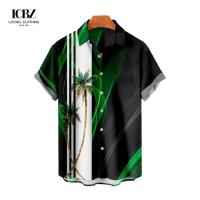 China Custom Printed Hawaiian Camp Shirt for Men Allover Logo Design Cotton Polyester Blend Sizes Up to 10XL for sale